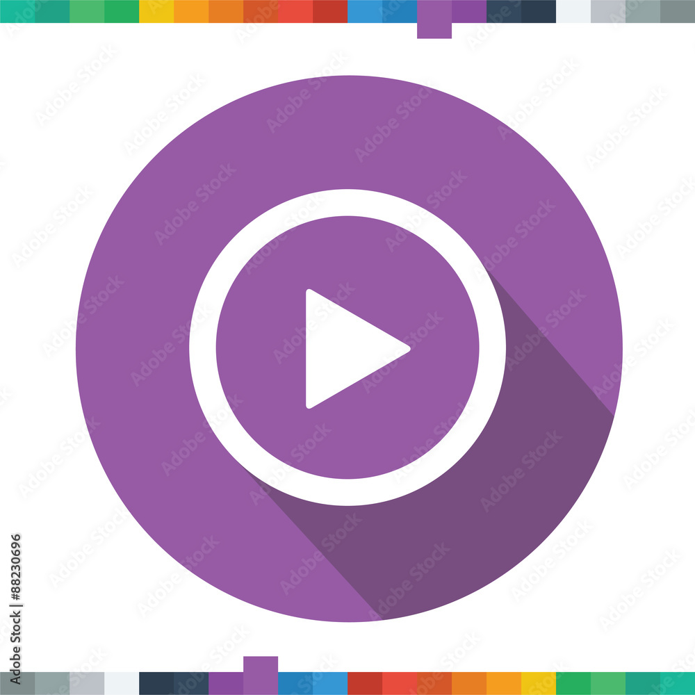 Flat play button icon in a circle with a long shadow. Stock Vector ...