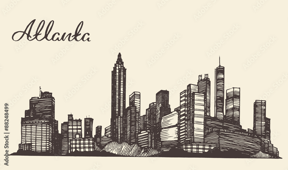 Atlanta skyline engraved hand drawn sketch Stock Vector | Adobe Stock