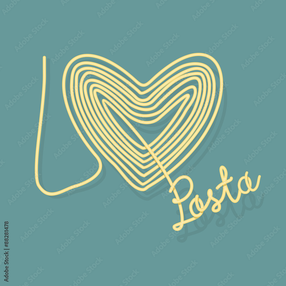 I love pasta. Spaghetti as a symbol of heart. Vector illustratio Stock ...