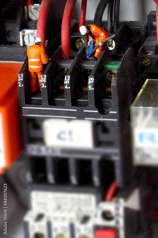 Miniature construction figures wiring circuit. Miniature scale model ...