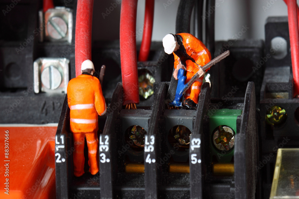 Miniature construction figures wiring circuit. Miniature scale model ...