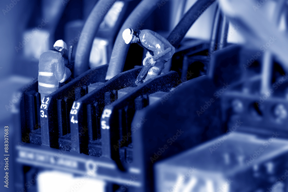 Miniature construction figures wiring circuit. Miniature scale model ...