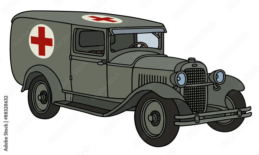 Vintage military ambulance / hand drawing, vector illustration Stock ...