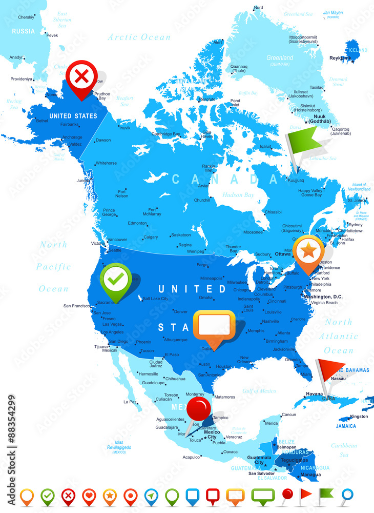 North America map - highly detailed vector illustration. Image contains ...