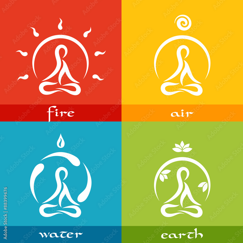 four elements of nature: fire, air, water, earth - simple flat designed ...