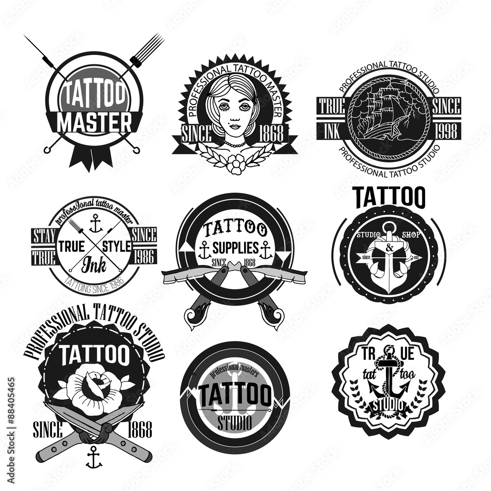 Homemade tattoo logos and badges vector set Stock Vector | Adobe Stock