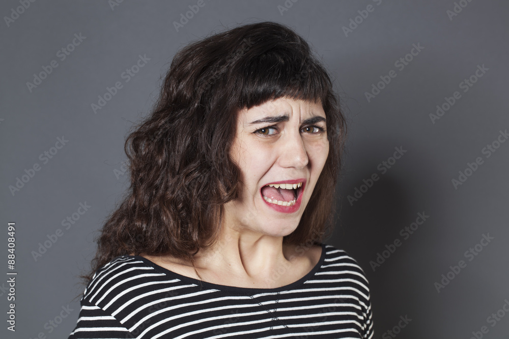 fear concept - disgusted 20s woman with brown hair looking scared ...