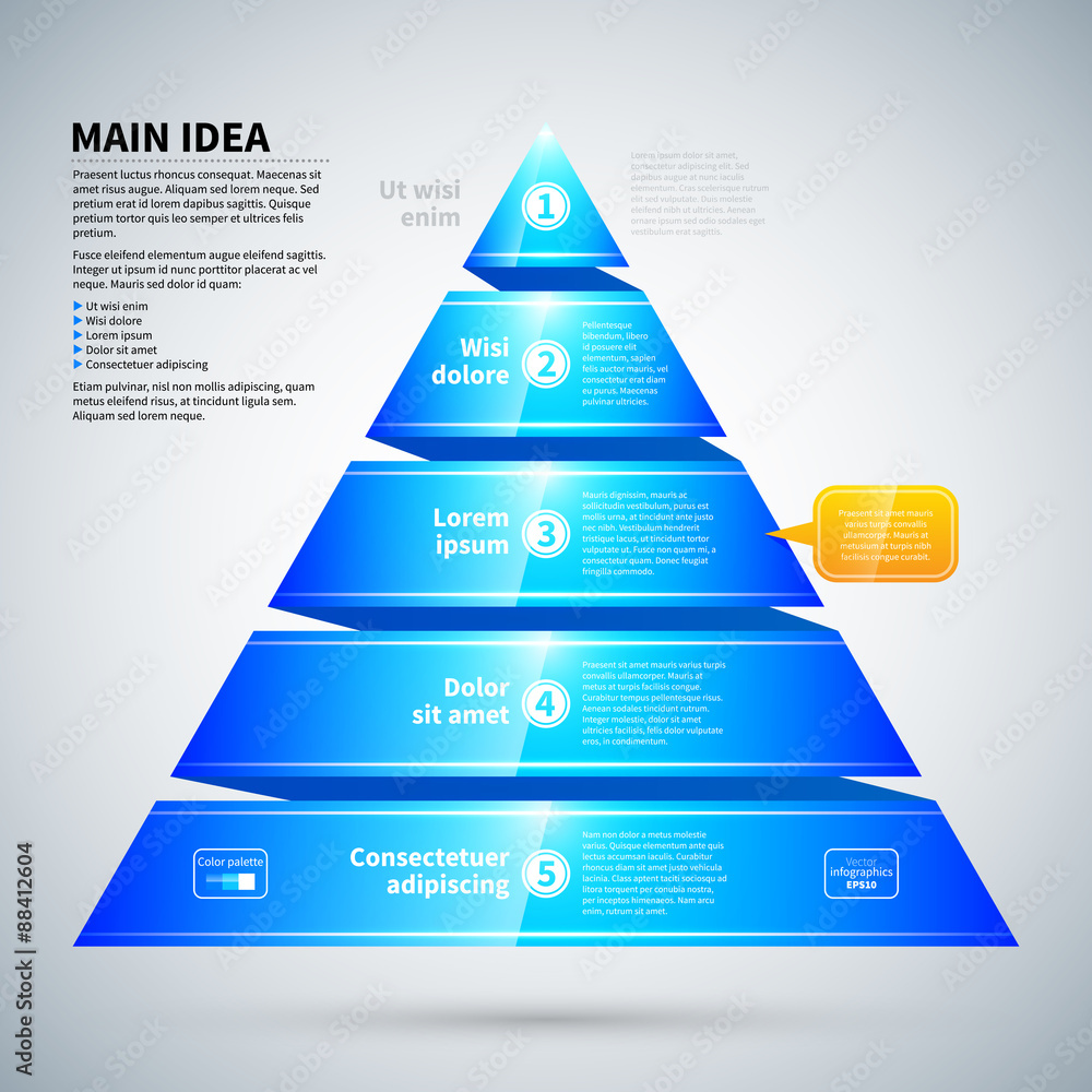 Blue glossy pyramid chart. It's useful for infographics and ...