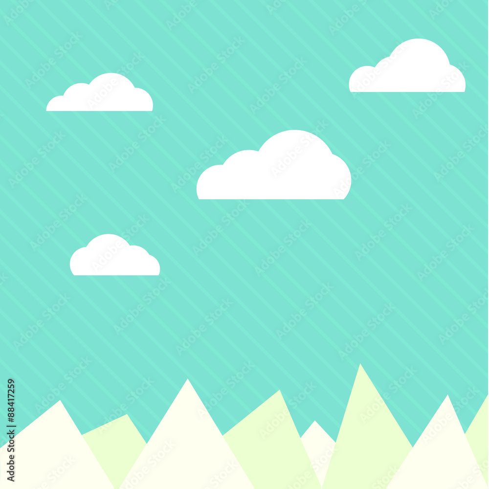 Clouds and mountains background flat web, illustration, vector Stock ...