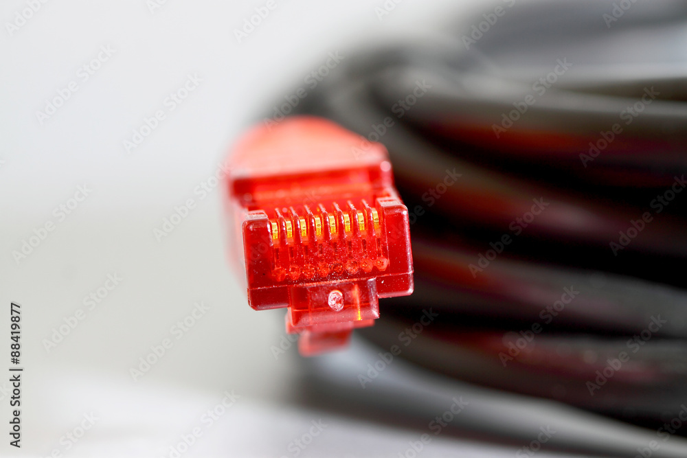 Router Ethernet cable. Reel of router Ethernet cable with connectors ...