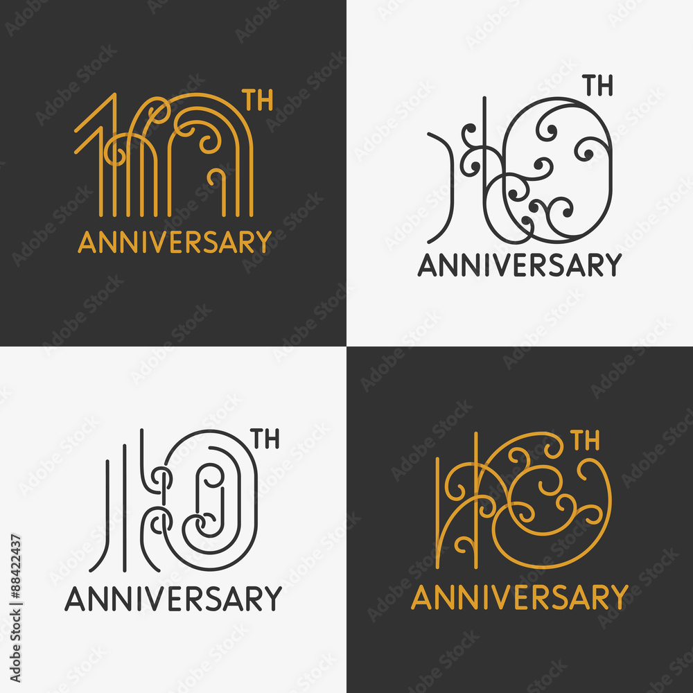 The set of 10th anniversary signs. The set of 10th anniversary ornate ...