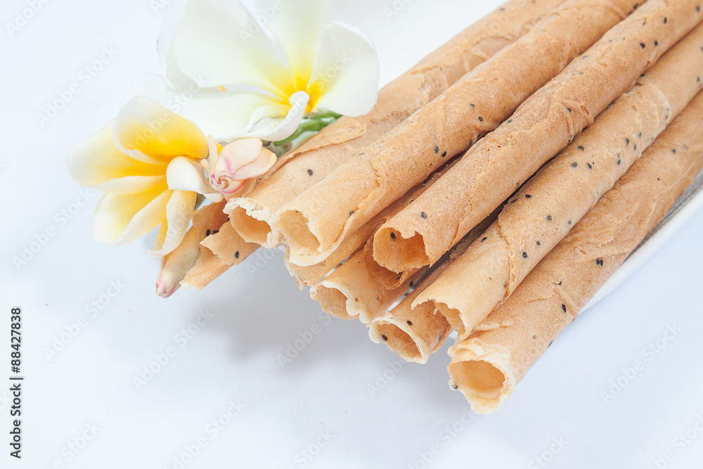 Tong Muan, a type of rolled wafer, a traditional dessert in Thai Stock ...