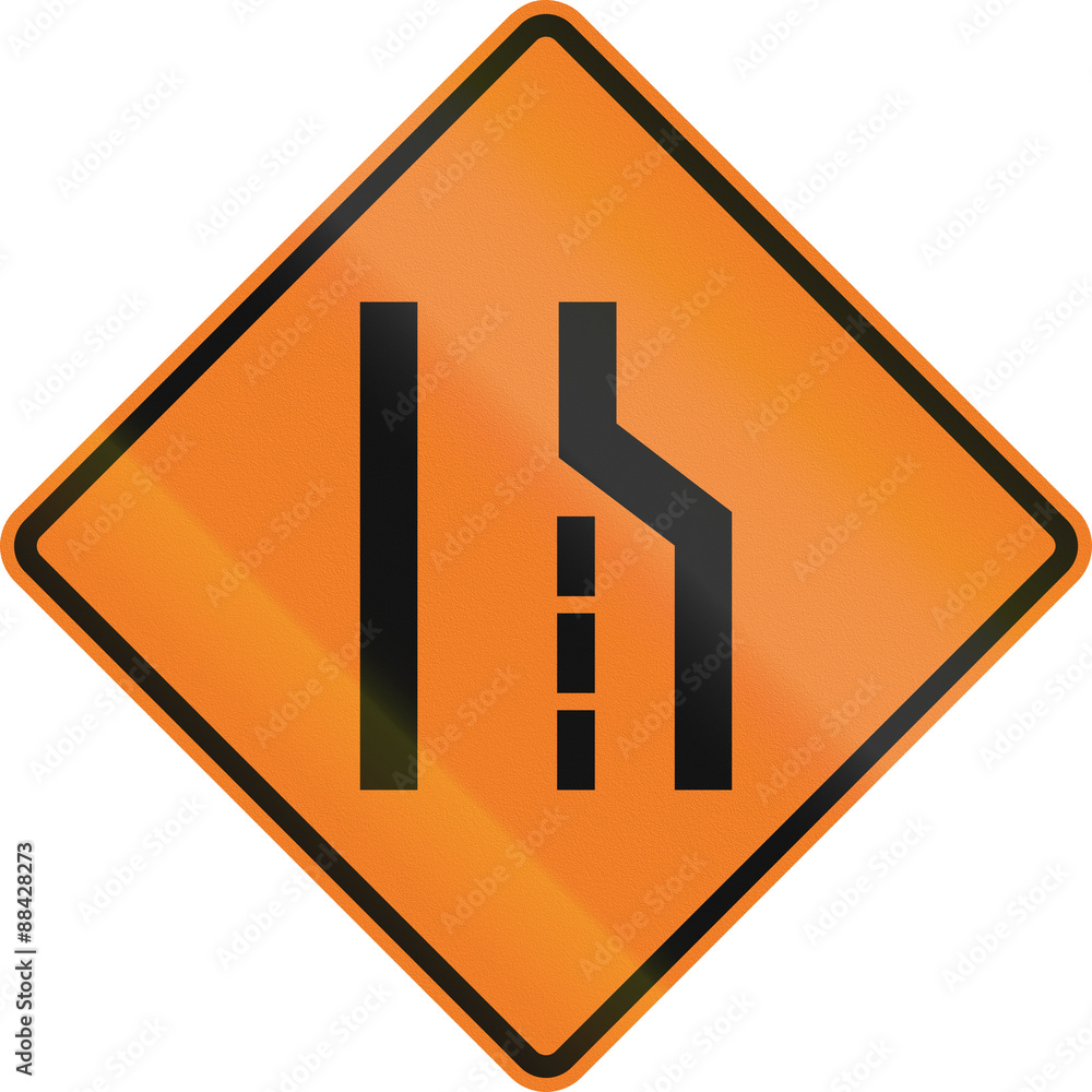 Canadian temporary road warning sign - Right lane ends or road narrows ...