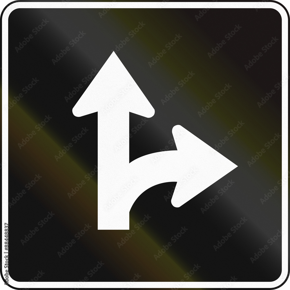 Lane management sign in Canada - Lane for right turn and straight ...