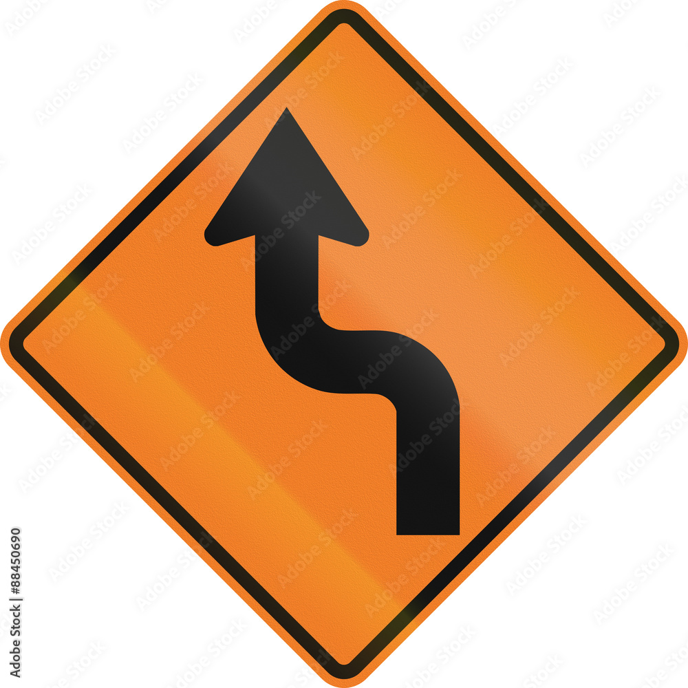 Canadian temporary road warning sign - Reverse turn. This sign is used ...