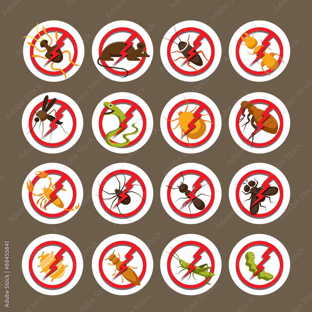 Pests, Insects, Bugs, Prohibition and Repellent Signs, Caution, Warning ...