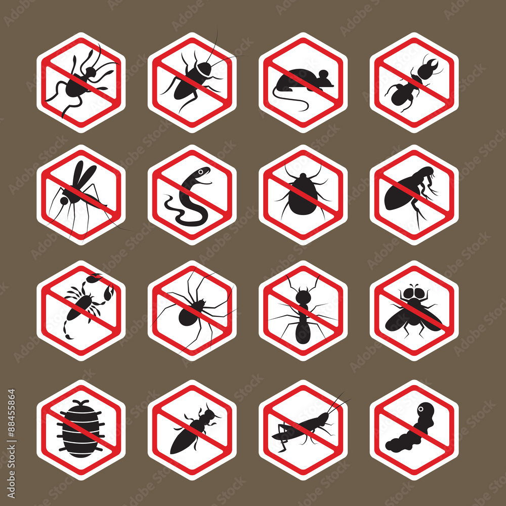 Pests, Insects, Bugs, Prohibition and Repellent Signs, Caution, Warning ...