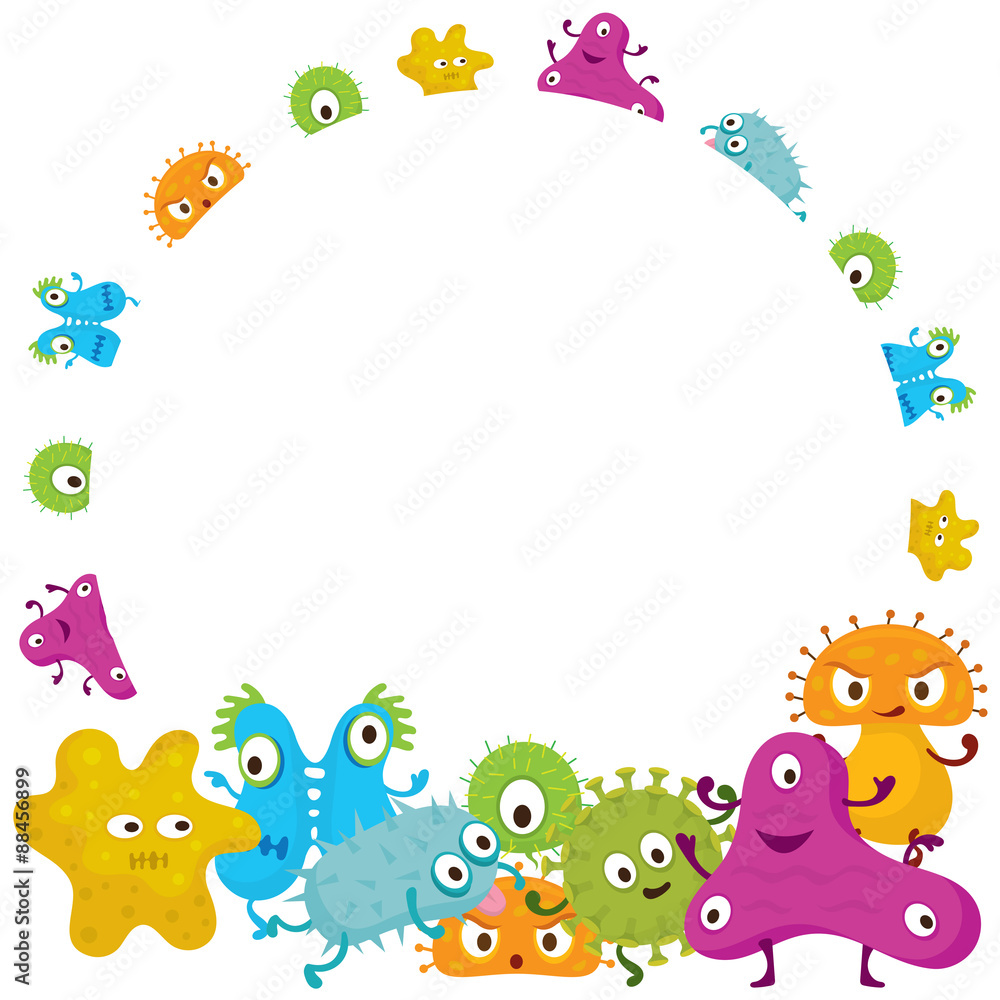 Vecteur Stock Cute Germ Characters Frame and Border, Bacteria, Virus ...