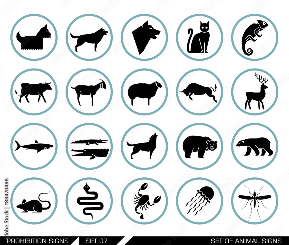 Set of animal icons. Collection of different animal icons in pictogram ...