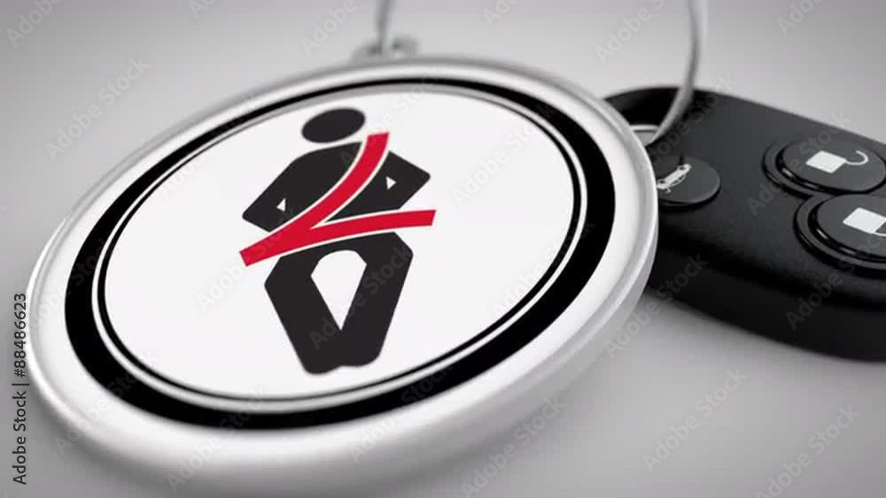 Close up, Right to Left Pan of car keys revealing a keyring with a seat ...