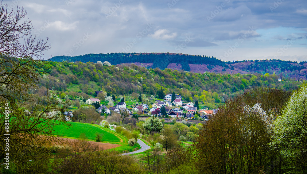 Typical countryside in luxembourg with small villages, forests, meadows ...