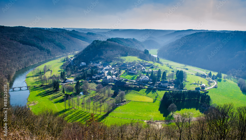 Elevated view from famous panoramic viewpoint of beautiful small Frahan ...