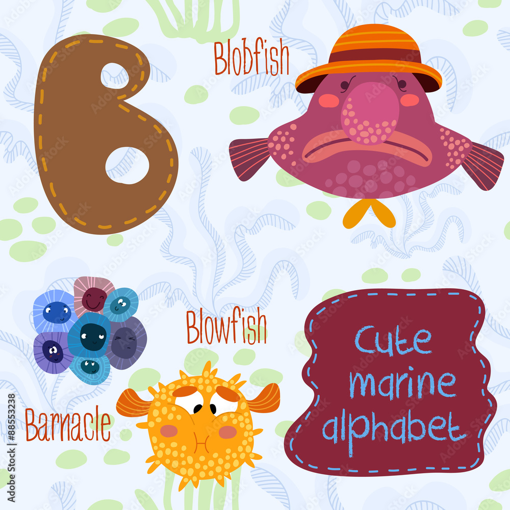 Sea very cute Alphabet.marine set in vector.B letter.Blobfish,b Stock ...