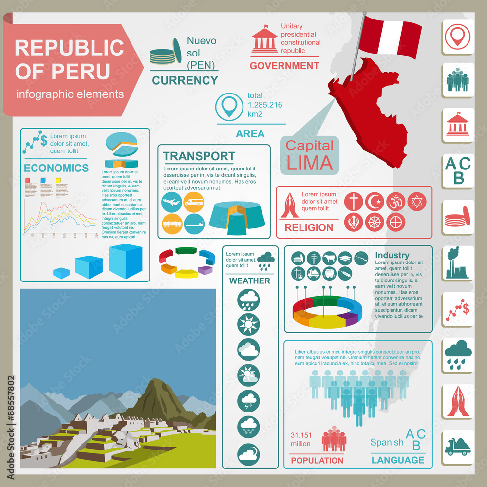 Peru infographics, statistical data, sights Stock Vector | Adobe Stock
