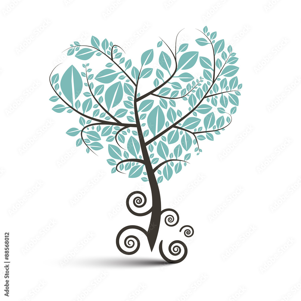 Heart Shaped Tree with Curled Roots Vector Illustration Isolated on ...