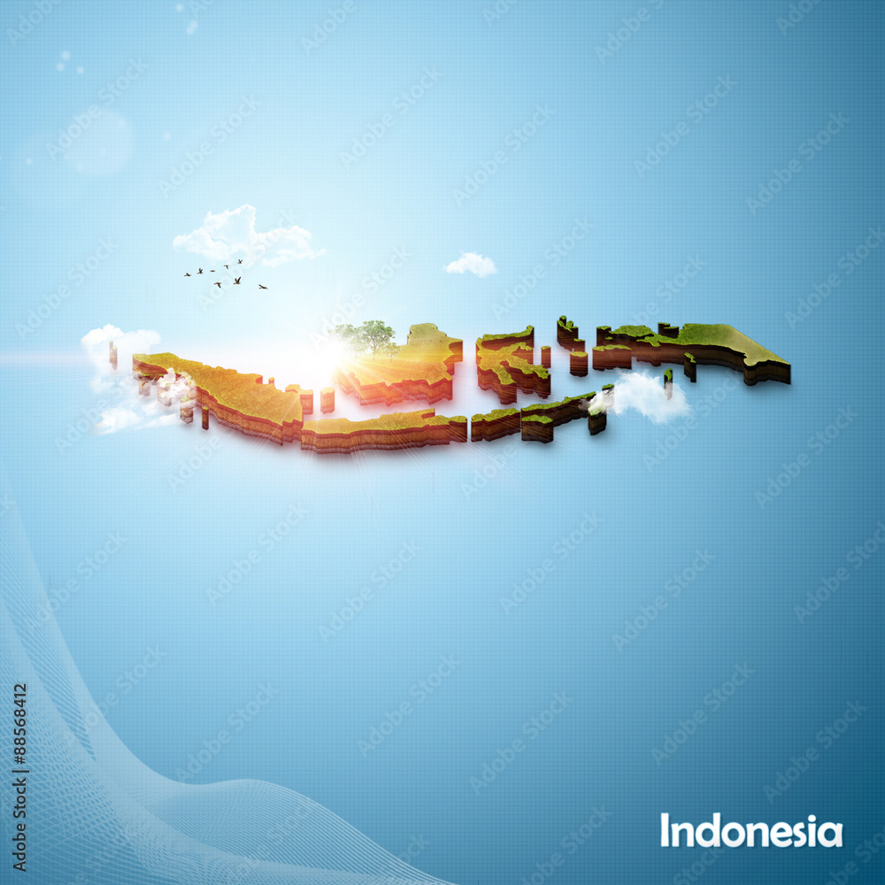 Realistic 3D Map of Indonesia Stock Illustration | Adobe Stock