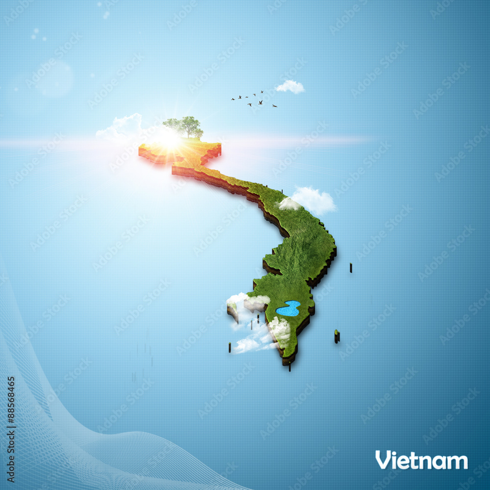 Realistic 3D Map of Vietnam Stock Illustration | Adobe Stock
