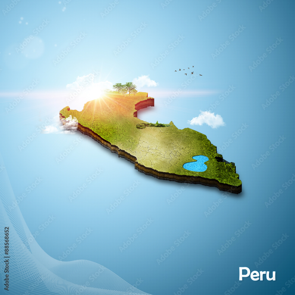 Realistic 3D Map of Peru ilustración de Stock | Adobe Stock