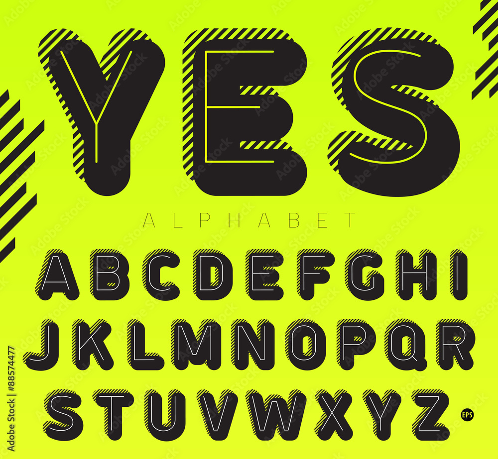 Graphic font with lines, vector alphabet, stylish and trendy letters ...