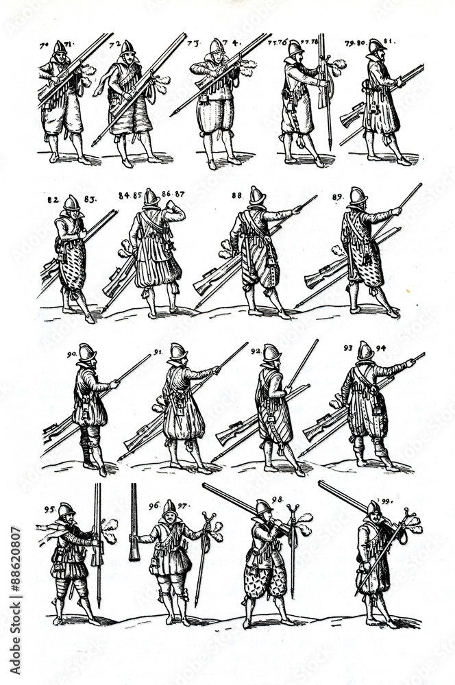 Next steps required to load and fire an musket (17 century) Stock ...