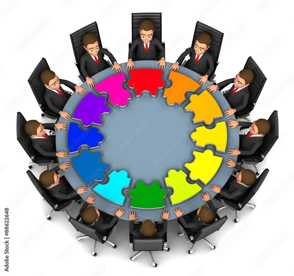 team of businessmen behind a round table Stock-Illustration | Adobe Stock