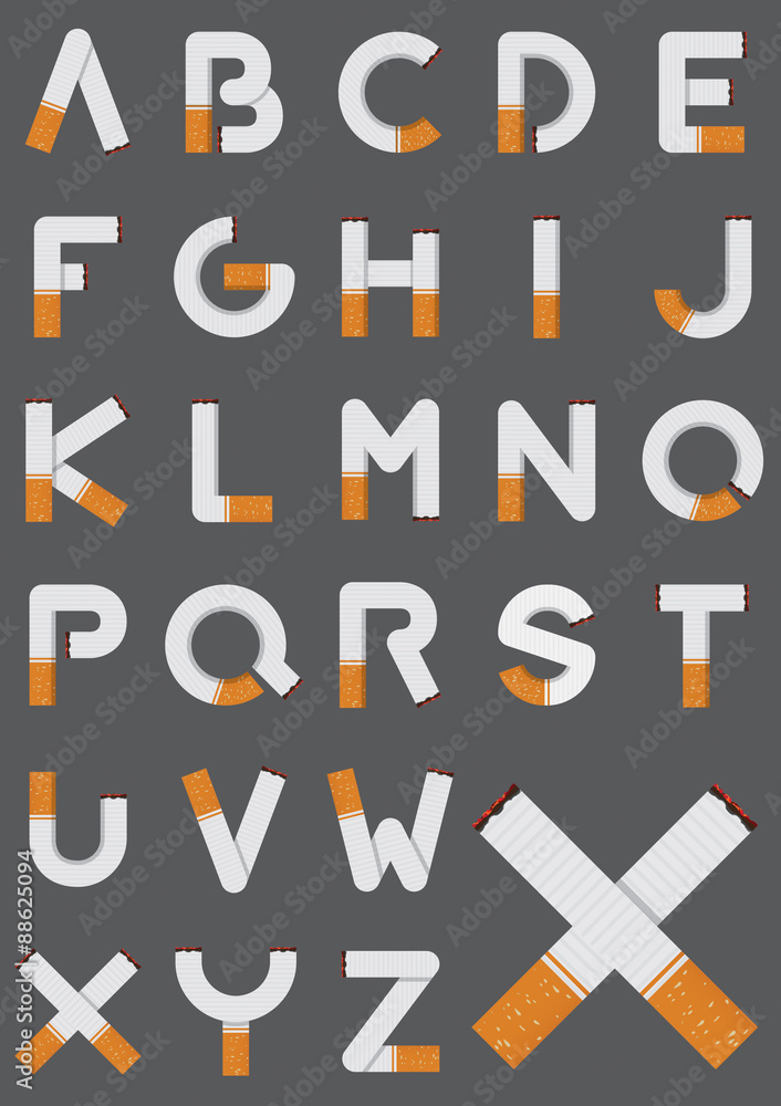 Tobacco font. Cigarette alphabet. Smoking letters. Vector Illustration ...