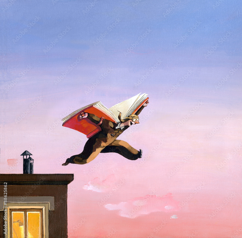 book riders surreal painting humor illustration allegory of magi world ...