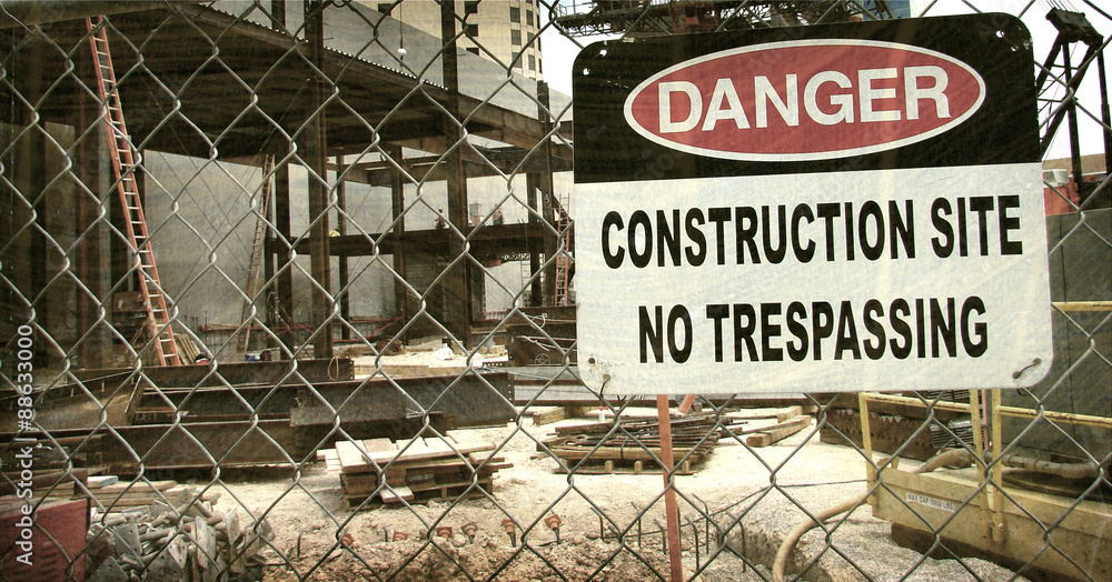 aged and worn vintage photo of danger construction site sign Stock ...