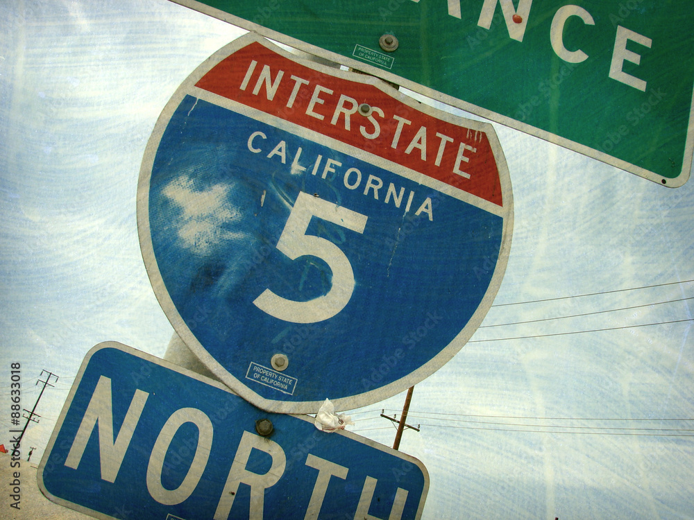 aged and worn vintage photo of california interstate freeway sign Stock ...