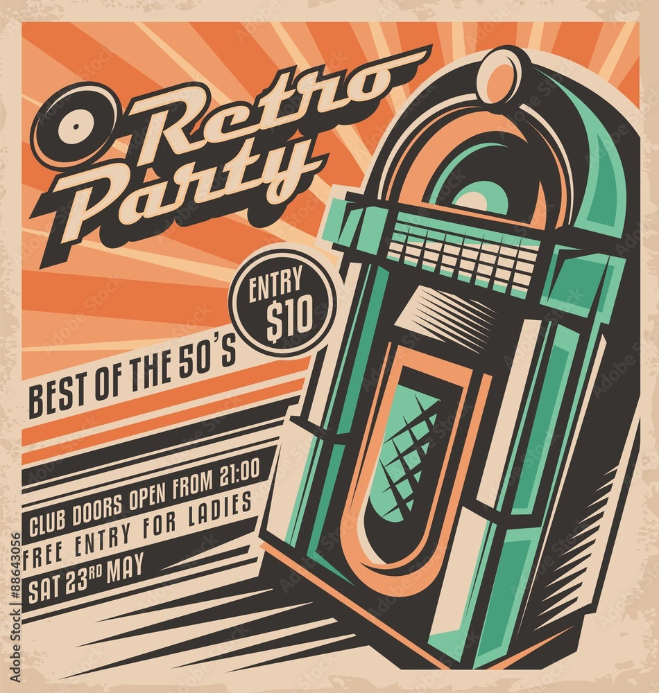 Retro party invitation design Stock Vector | Adobe Stock