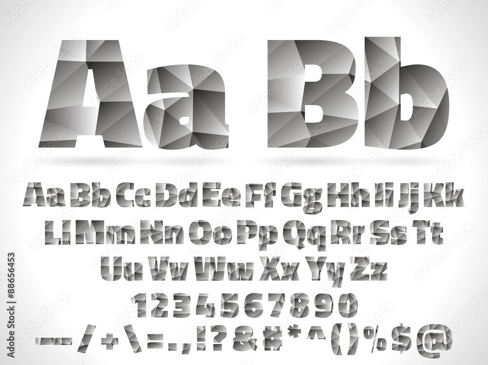 Vector Lowpoly Font alphabet with numbers and symbols Stock Vector ...