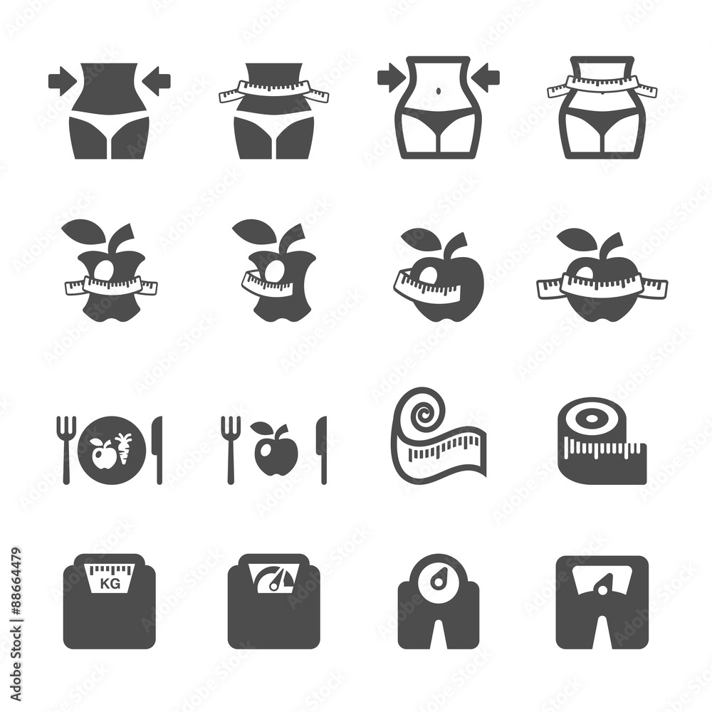 healthy fitness diet and slim icon set, vector eps10 Stock Vector ...
