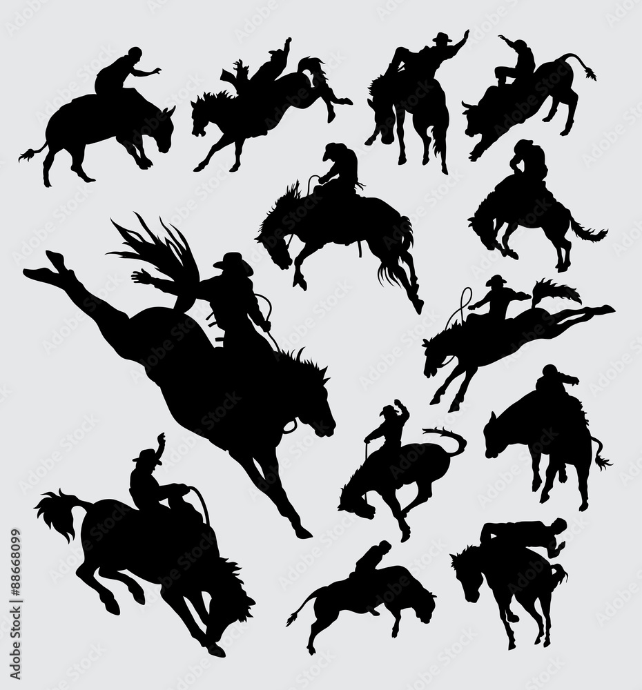 Rodeo cowboy riding animal silhouettes Stock Vector | Adobe Stock