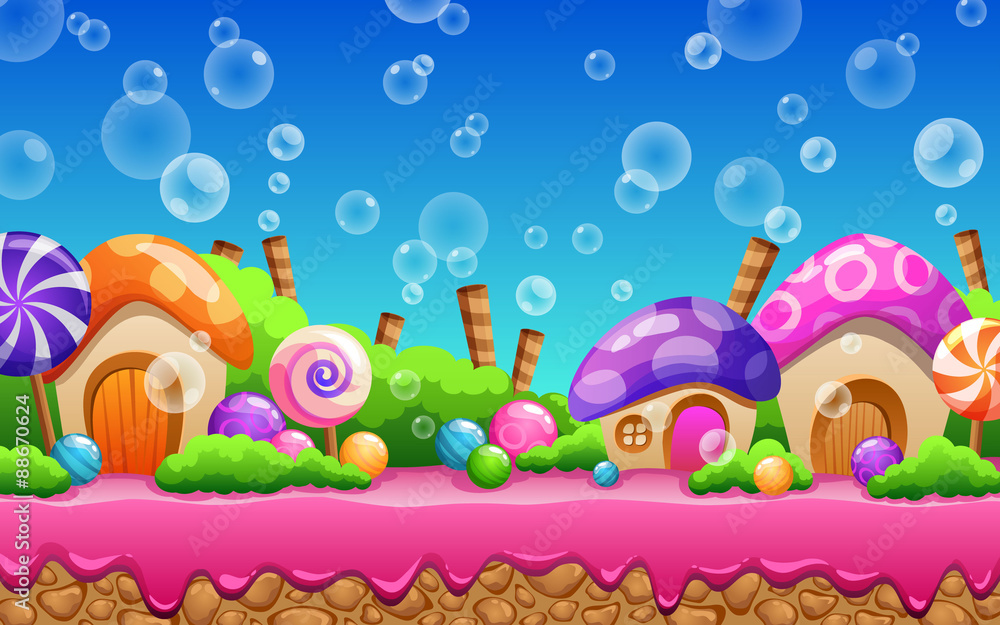 Cartoon fairy tale landscape. Candy land illustration for game design ...