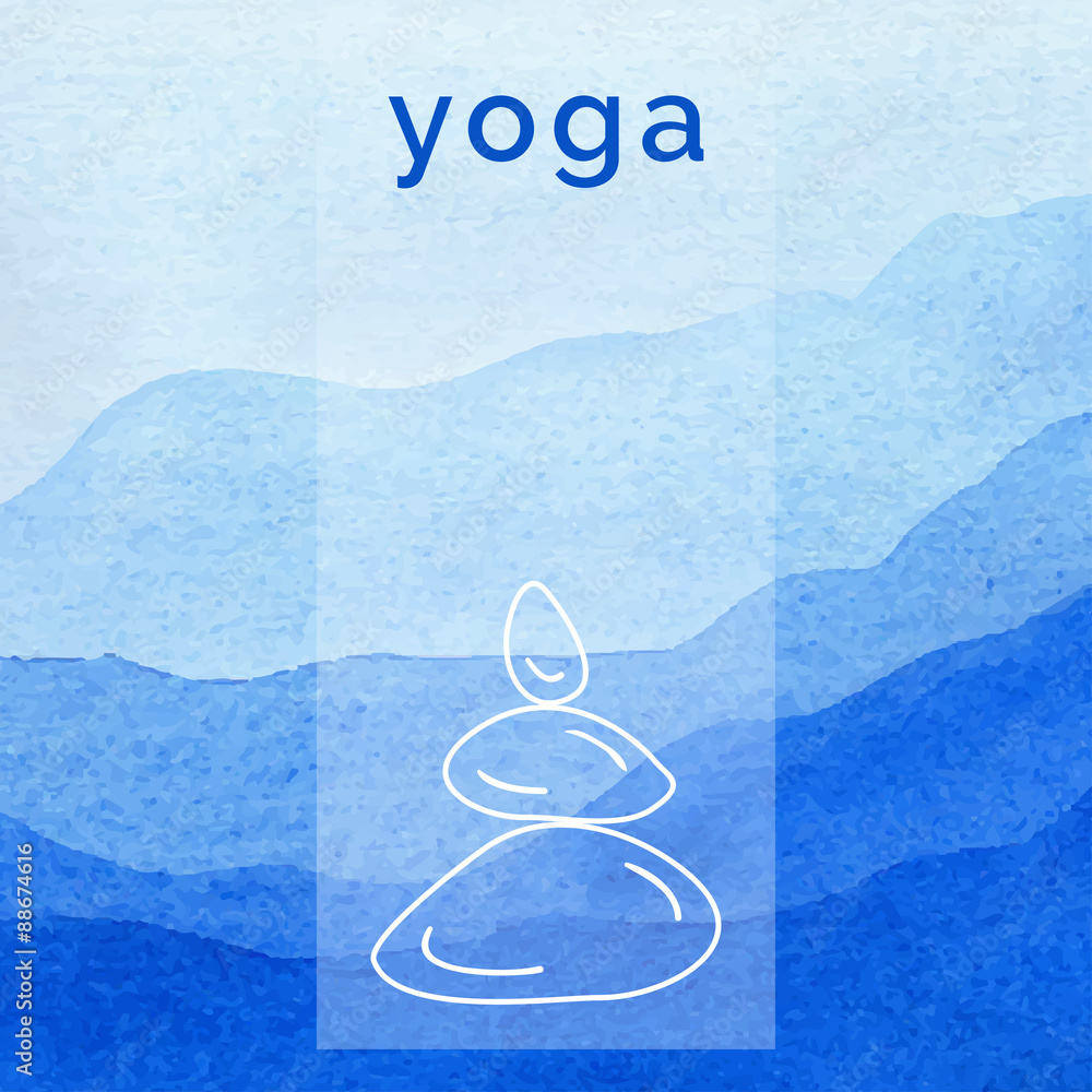 Vector yoga illustration. Poster for yoga class with a nature backdrop ...