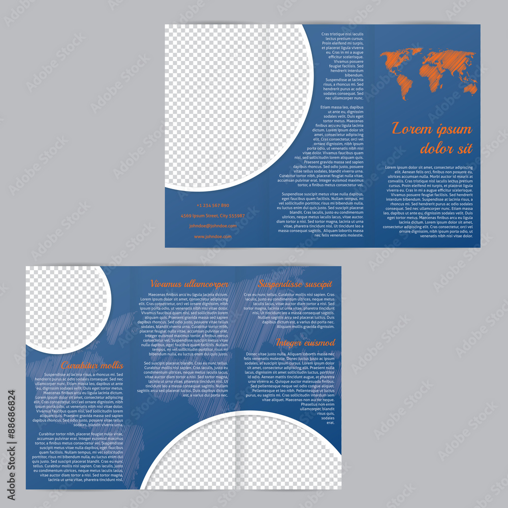 Flyer brochure template design with world map and photo containe Stock ...