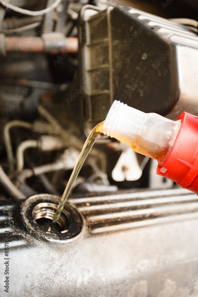 Motor oil, car engine close up Stock Photo | Adobe Stock