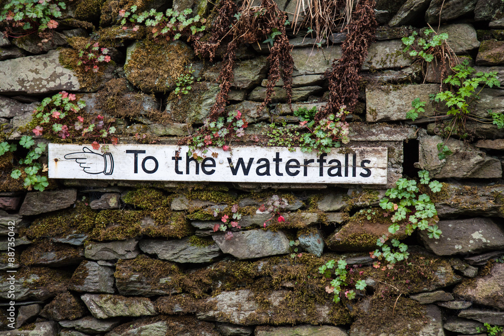 Sign to the waterfalls Stock Photo | Adobe Stock