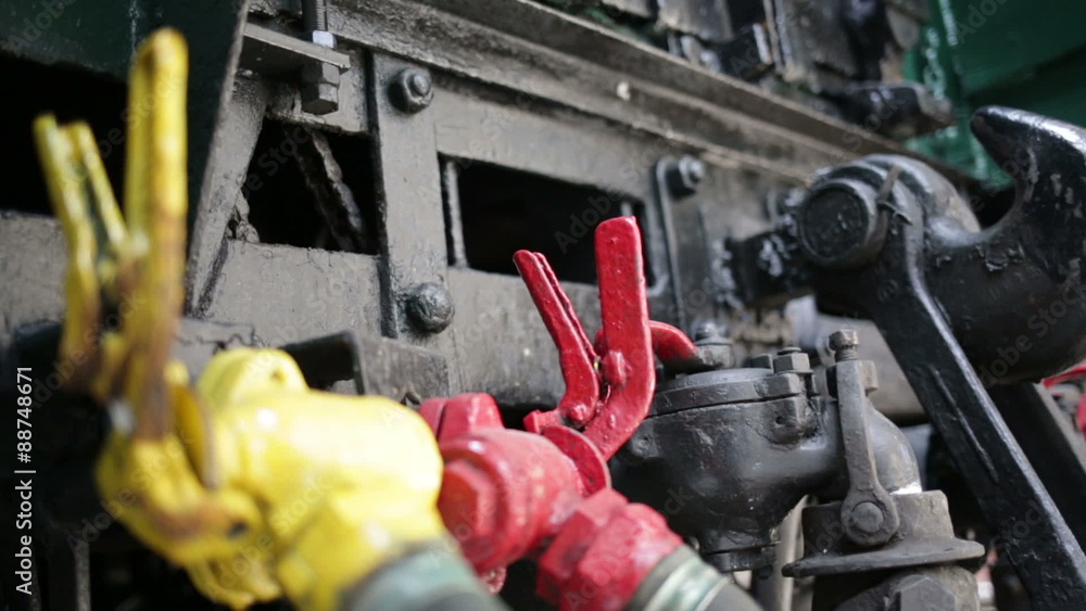 Part of the locomotive, consisting of connecting coupling, steps with ...