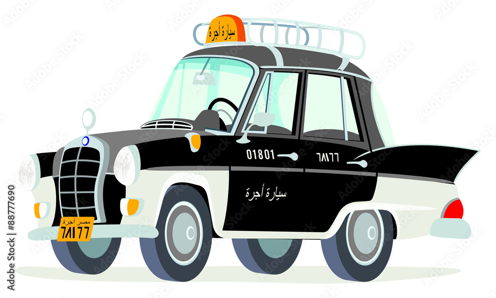 Caricatura Mercedes Benz W110-190D taxi El Cairo negro vista frontal y ...